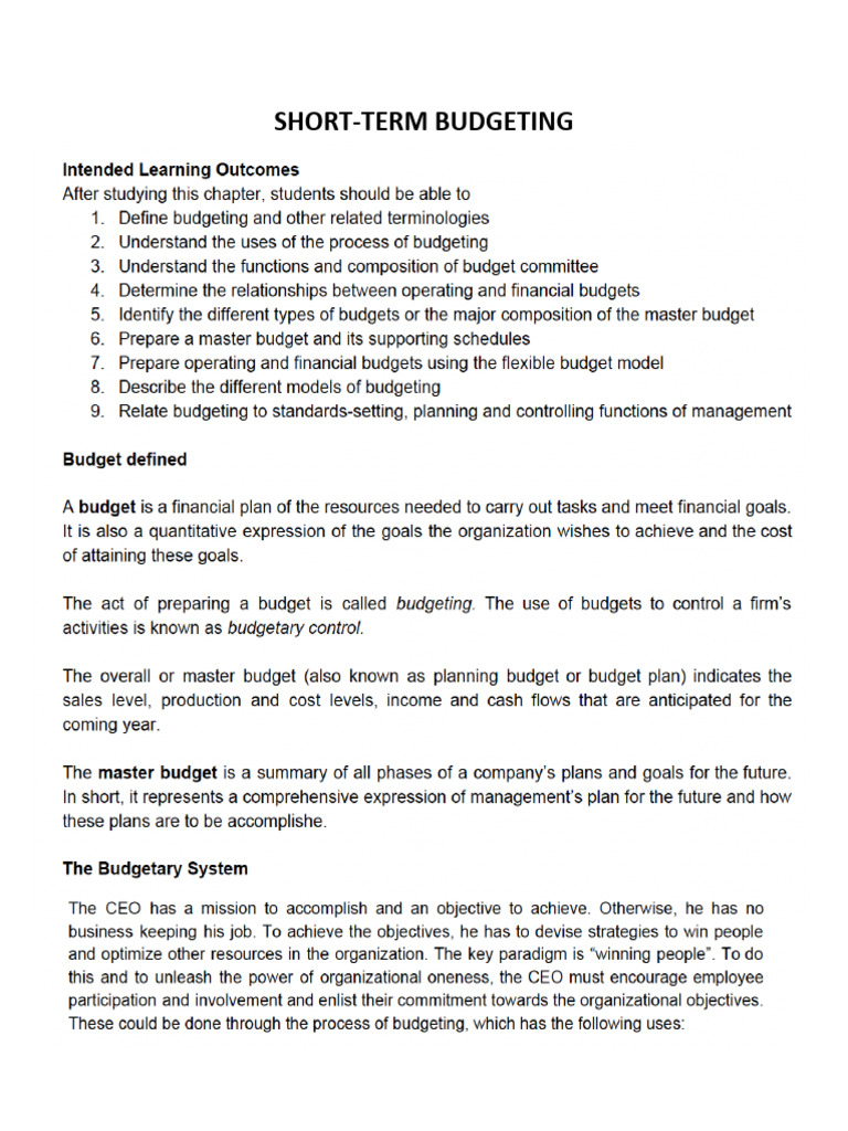 SHORT Term Budgeting | PDF