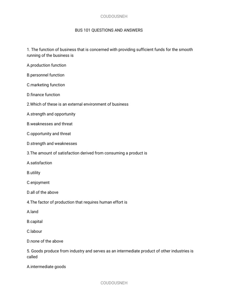 Bus 101 Questio (1) - 1-1 | PDF