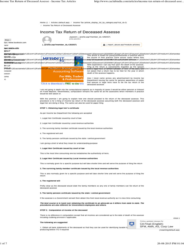 Filing Income Tax for Deceased Assesse | PDF | Affidavit | Taxes