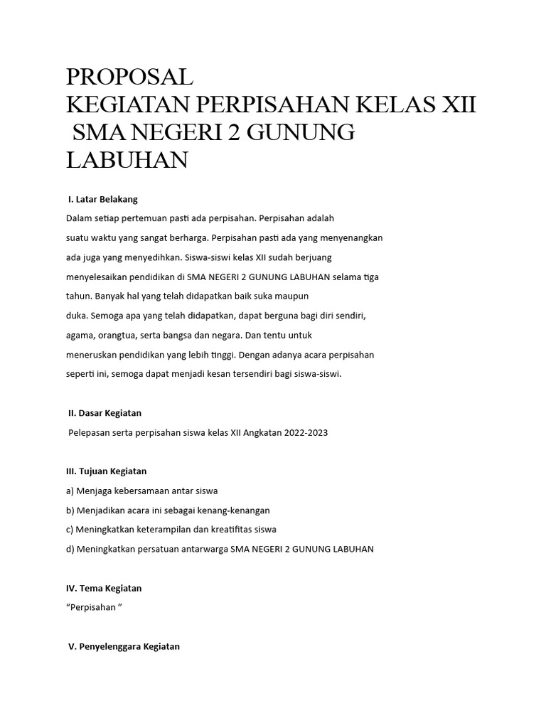 Proposal Perpisahan Kelas 12 | PDF