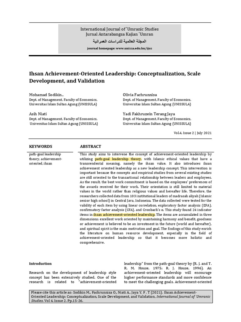 2 Ihsan Achievement Oriented Leadership Conceptualization Scale Development and Validation | PDF ...