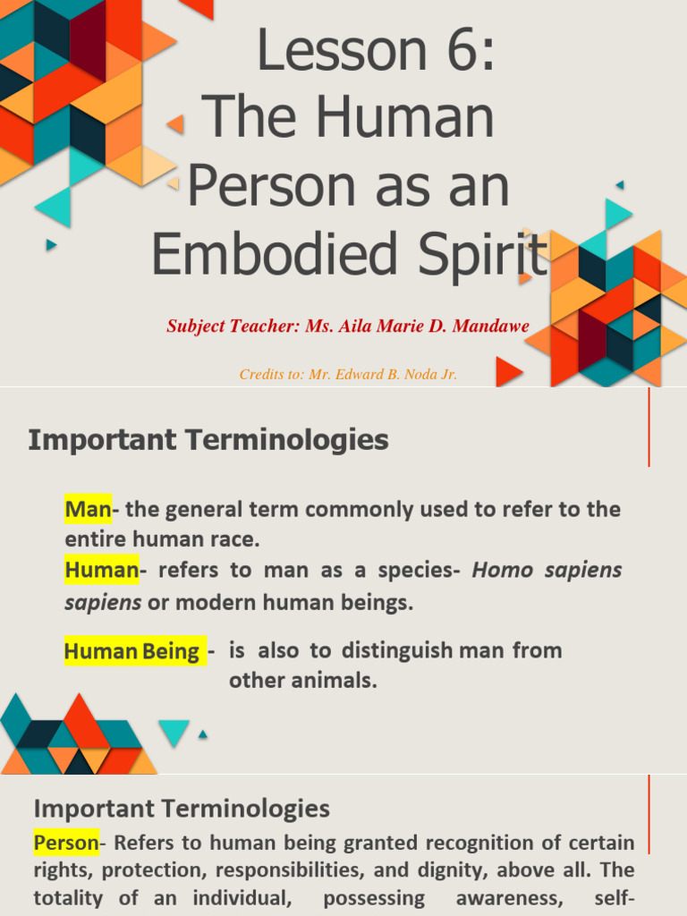 Esson 6 The Human Person As An Embodied Spirit Hand Outs | PDF | Soul ...
