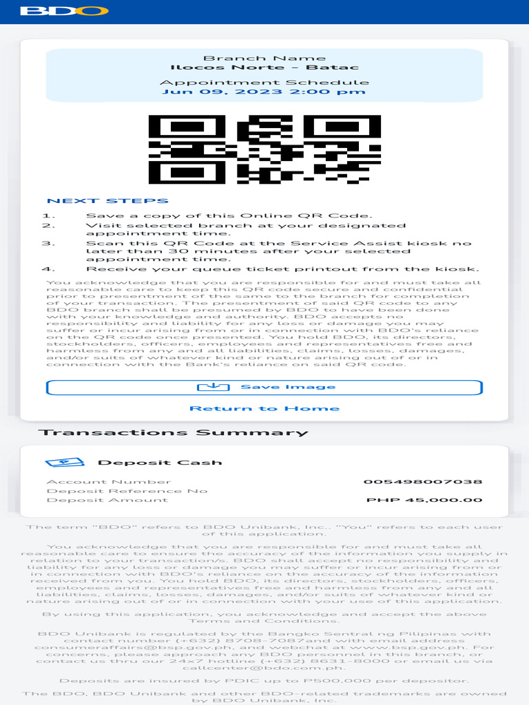 Book Your Branch Visit BDO Unibank, Inc | PDF | Qr Code | Business