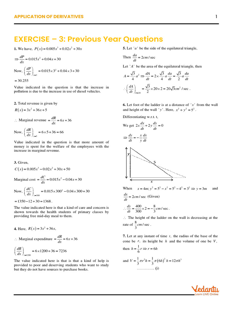 Application of Derivatives Solutions (Exercise 3) | PDF | Tangent | Slope