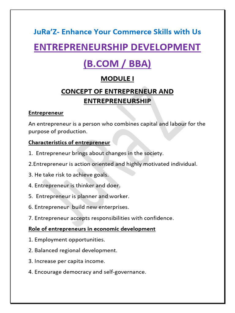 Entrepreneurship Development-Short notes | PDF | Entrepreneurship ...