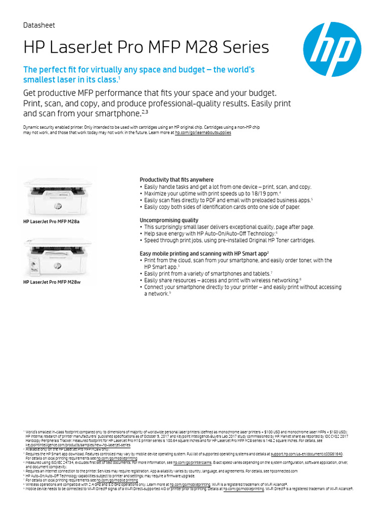 Hp Lj Pro m28 Datasheet | PDF | Printer (Computing) | Office Equipment