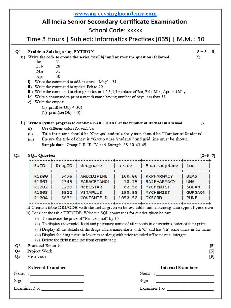 Aissce Xii Ip 065 Practicals QP 1 | PDF | Computing | Computer Programming