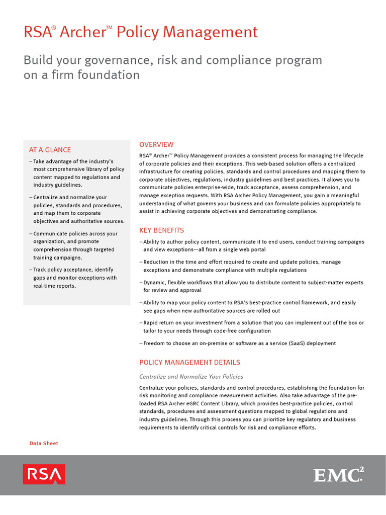 RSA Archer Policy Management: Build Your Governance, Risk and ...