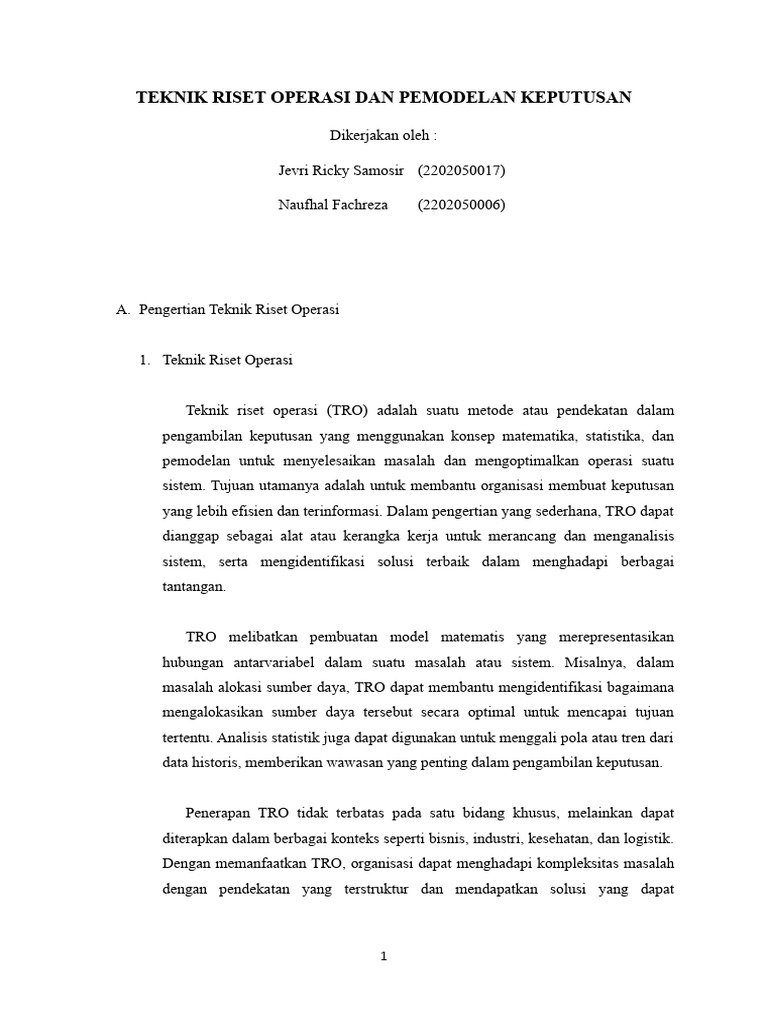 Teknik Riset Operasi dan Pemodelan Keputusan | PDF | Bisnis | Komputer