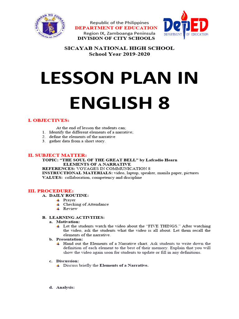 Elements of Narrative Lesson Plan | PDF