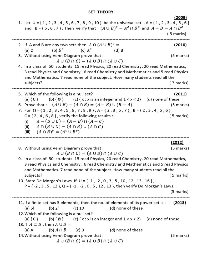 Set Theory (Practice Set) | PDF | Mathematics | Mathematical Logic