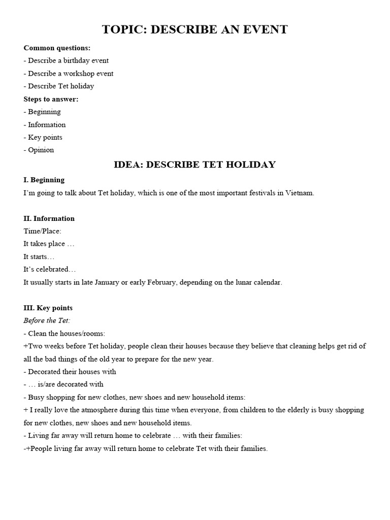 Describe an Event - Tet Holiday | PDF
