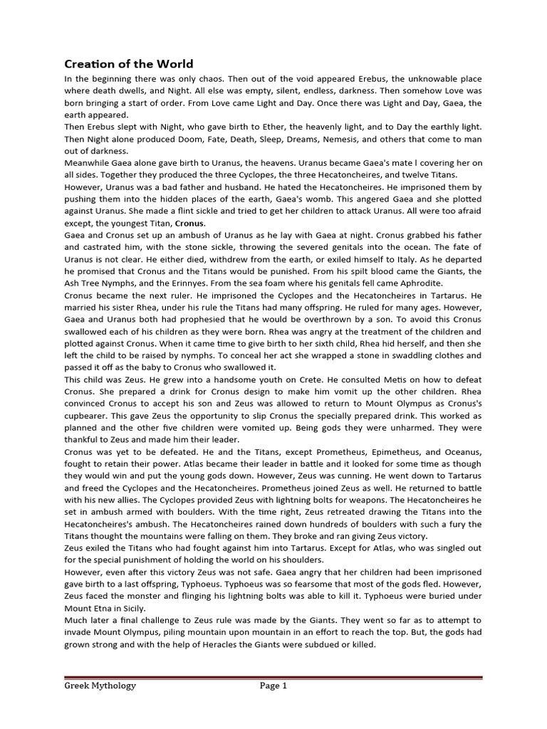 Greek Mythology: Creation & Titans | PDF | Persephone | Zeus