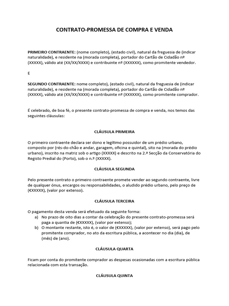 Minuta Contrato Promessa Compra Venda Imovel | PDF