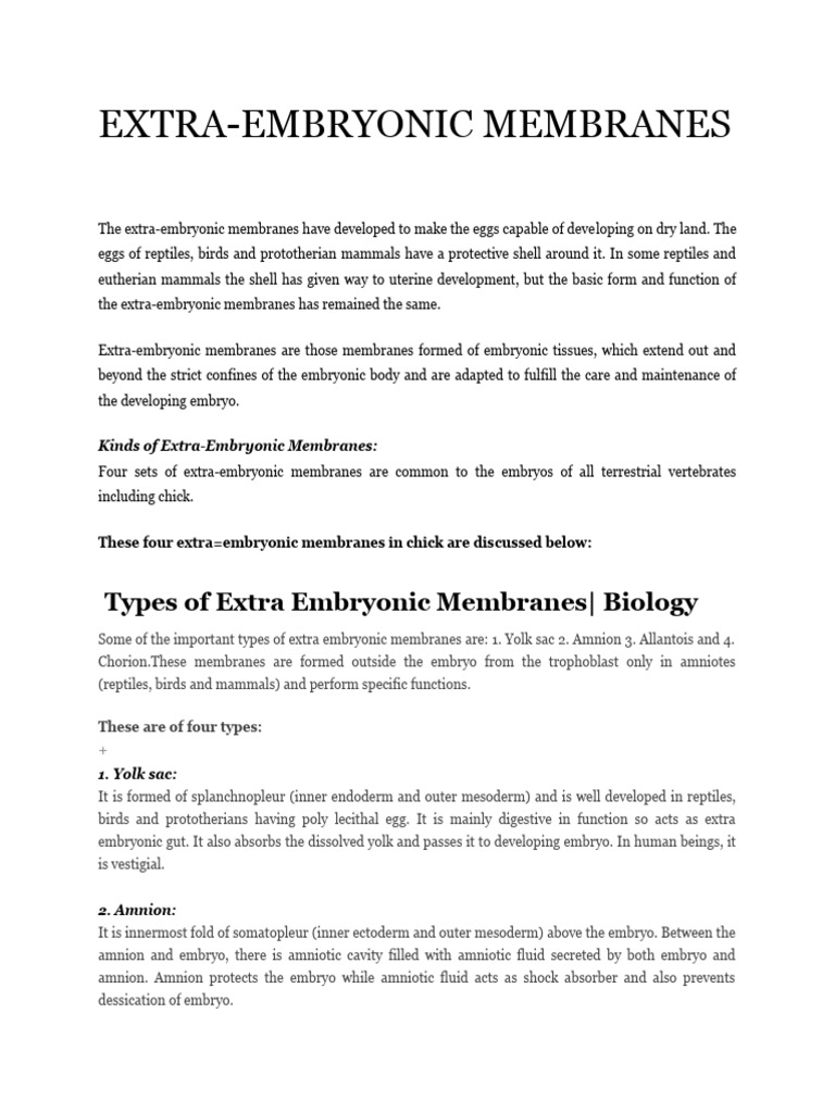 Types of Extra Embryonic Membranes | PDF | Anatomy | Reproduction