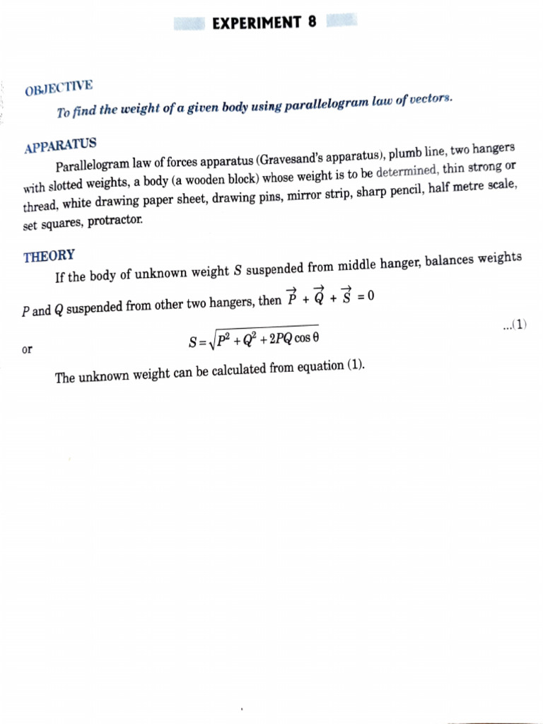 Class 11 Parallelogram Practical | PDF | Force | Weighing Scale