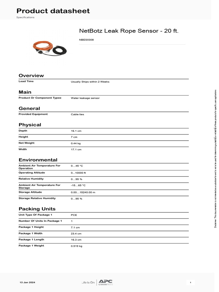 APC NetBotz-Sensors NBES0308 | PDF | Physical Sciences | Materials