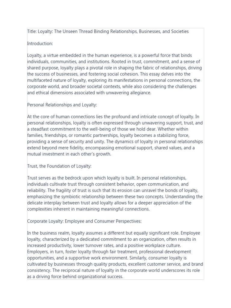 The One With The Loyalty Essay | PDF | Loyalty | Psychological Resilience