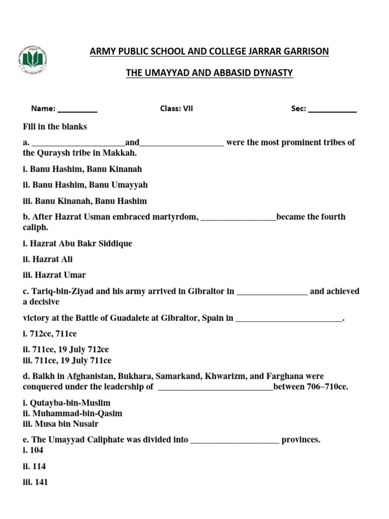 Class Vii Worksheet No 2 | PDF | Arabs | Middle East