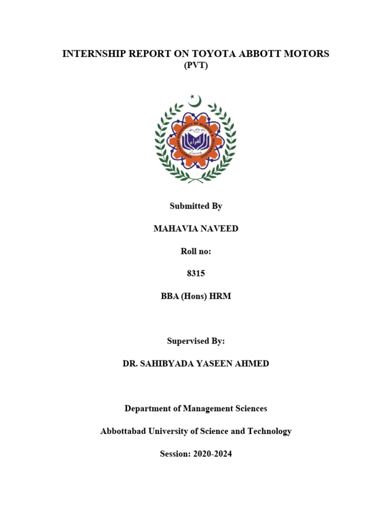 Internship Report: Toyota Abbott Motors | PDF | Recruitment | Employment