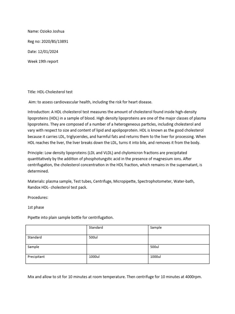Report On HDL | PDF | High Density Lipoprotein | Cholesterol