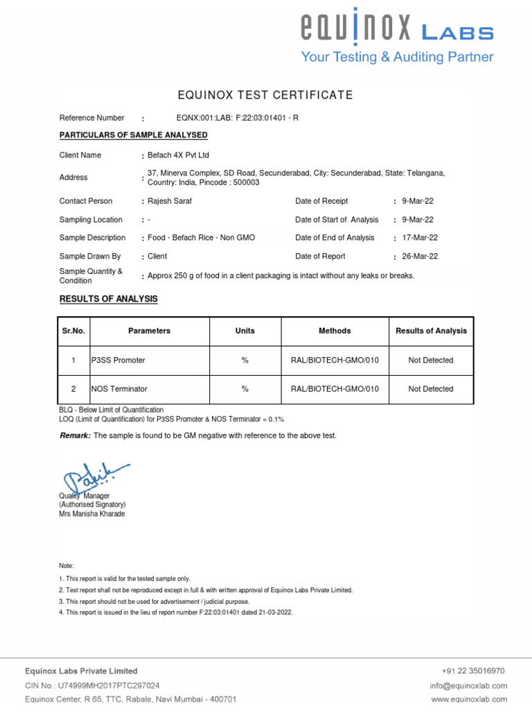 Equinox Non GMO Report | PDF
