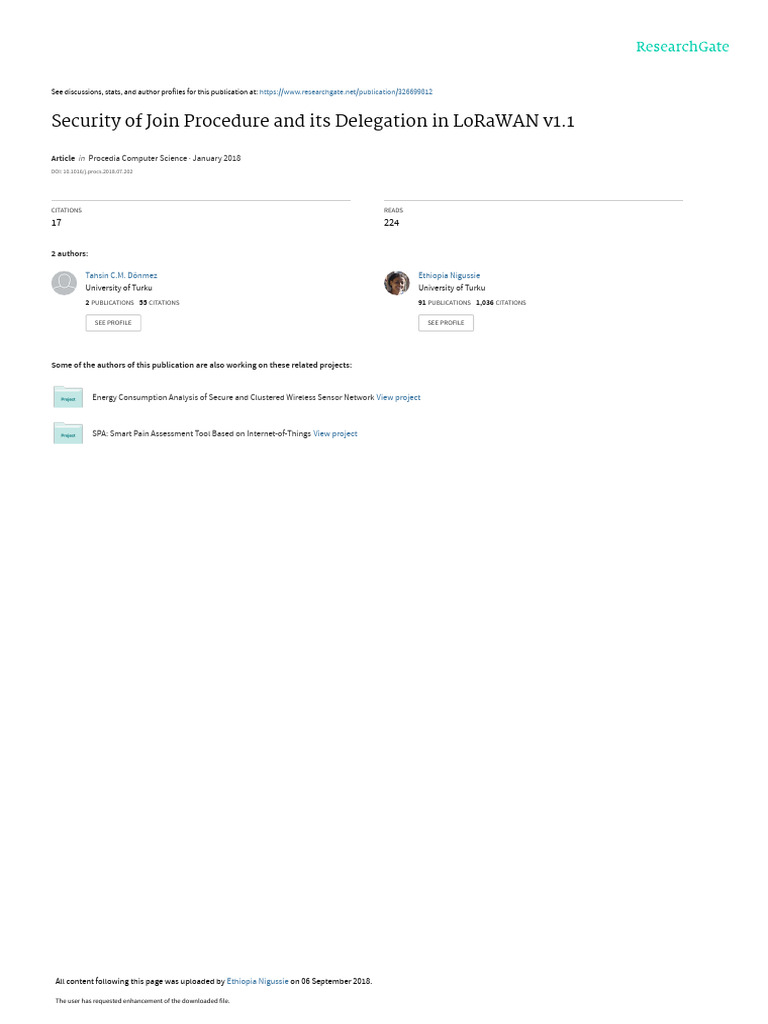 Security of Join Procedure and Its Delegation in Lorawan V1.1 | PDF | Internet Of Things ...
