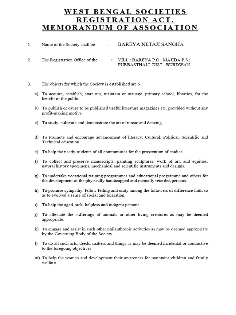 BAREYA NETAJI SANGHA by Law | PDF | Board Of Directors | Quorum