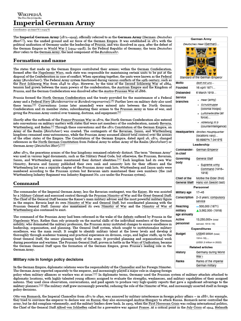 Imperial German Army - Wikipedia | PDF | Division (Military) | Military ...