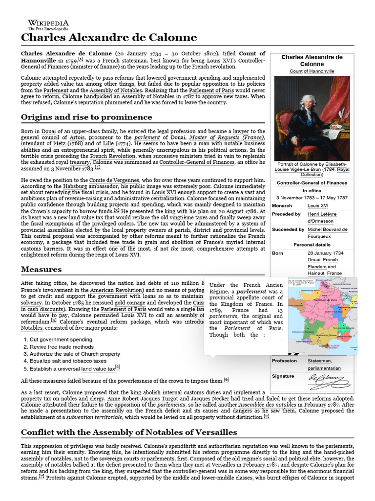 Charles Alexandre de Calonne From France | PDF | France | French Monarchy