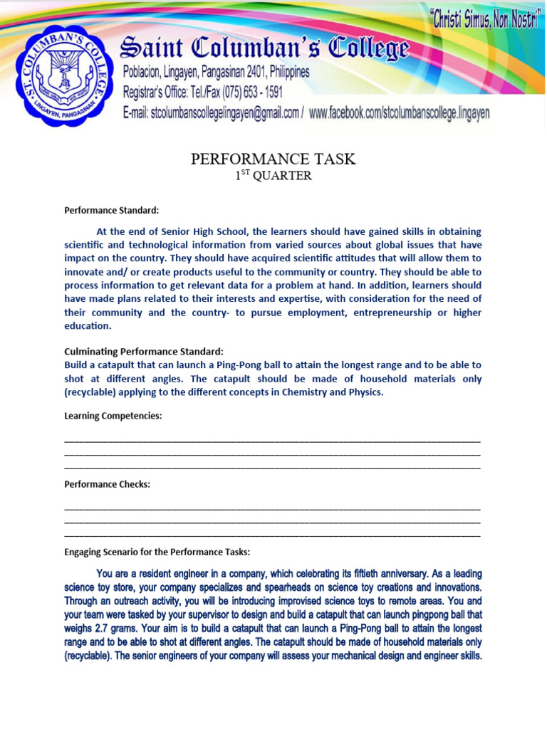Performance Task: 1 Quarter | Download Free PDF | Science | Learning