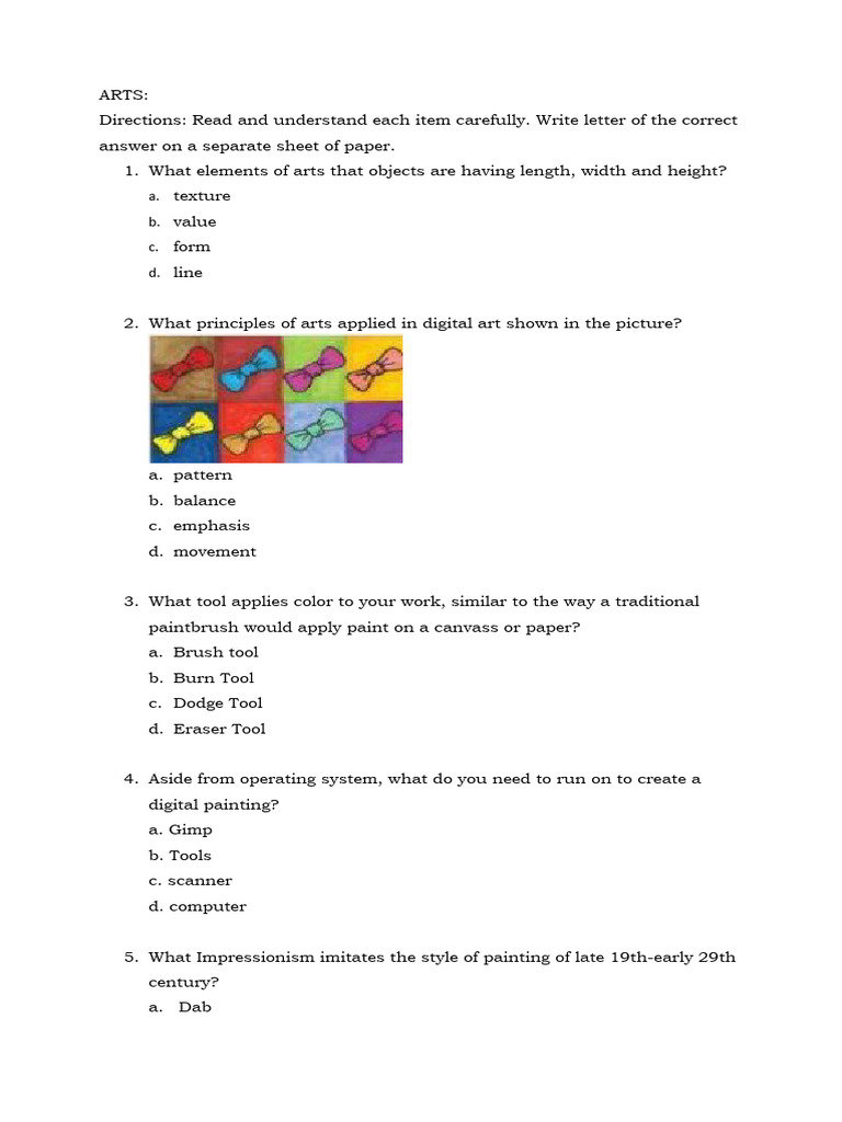 Arts-6 Q2 Test-Questions | PDF