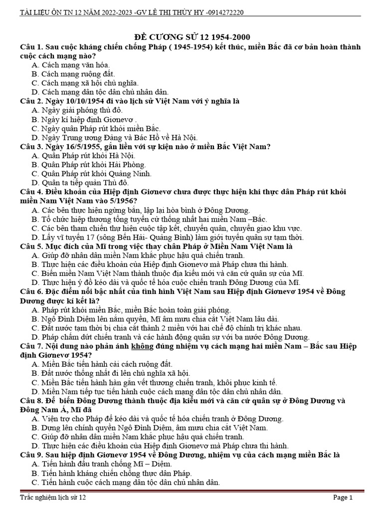 BÀI TẬP SỬ 12 HKII | PDF