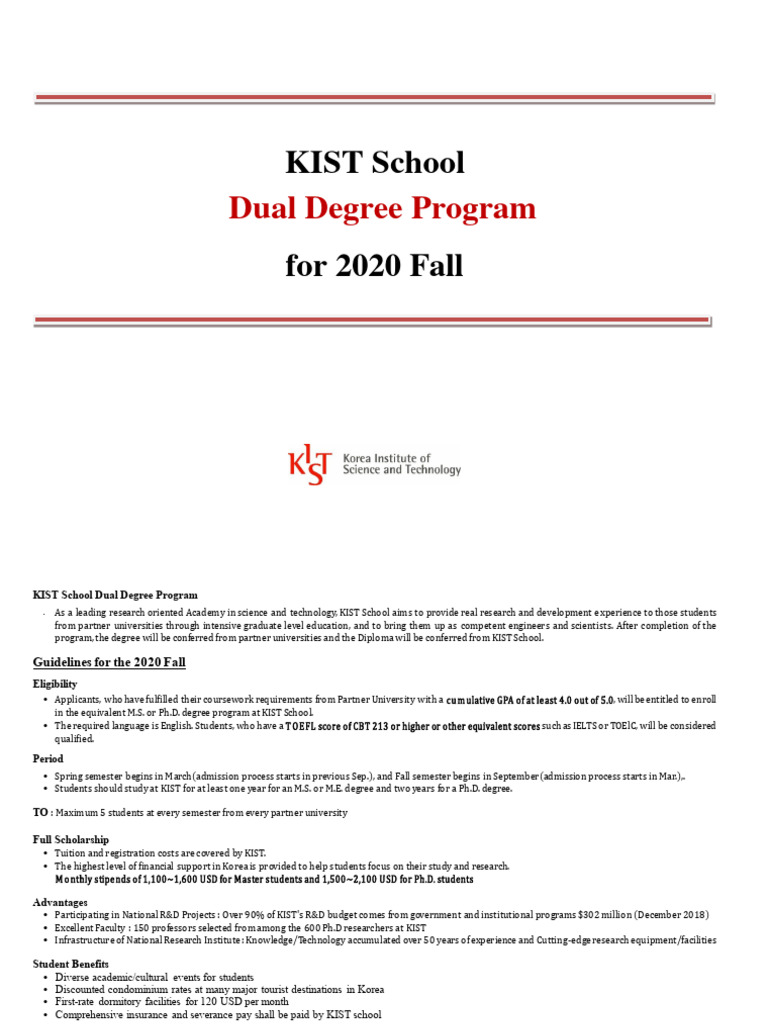 KIST School Dual Degree Program | PDF | Doctor Of Philosophy | Academic ...