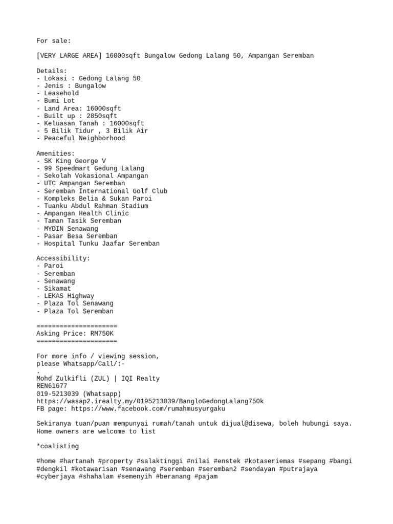 16000sqft Land With Bungalow at Hot Area Gedong Lalang 50 | PDF