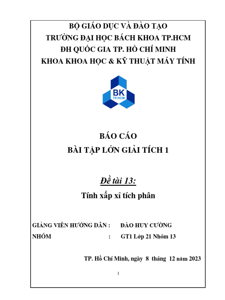 BTL Giải tích 1 HCMUT | PDF