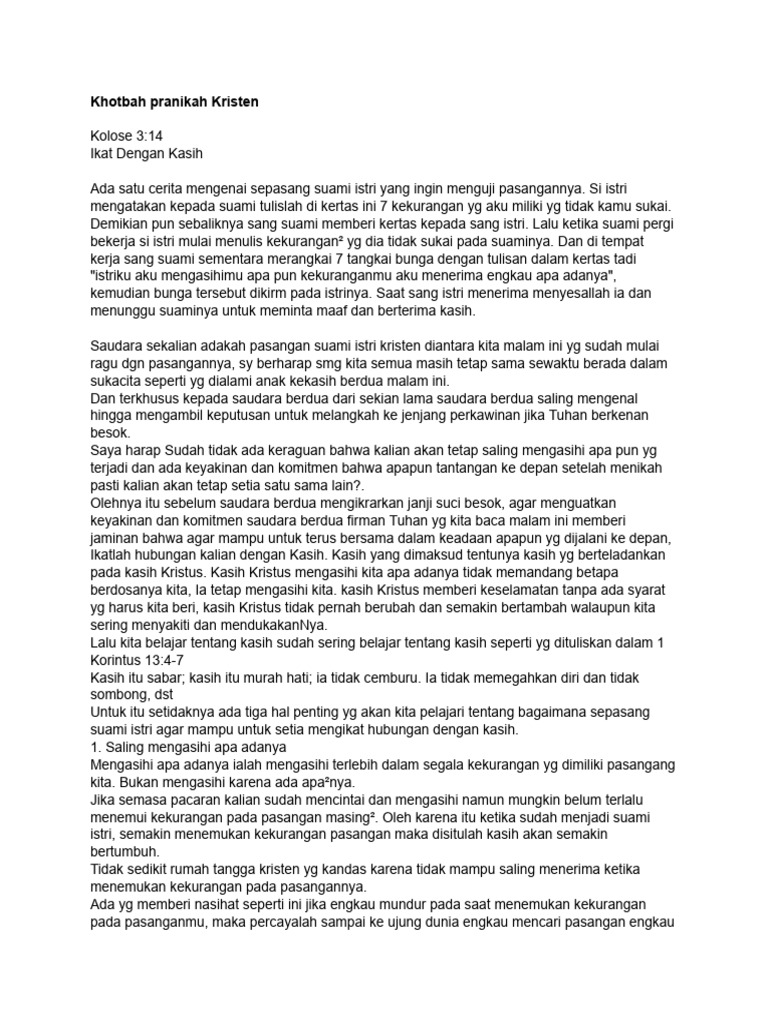 Khotbah Pranikah Kristen | PDF