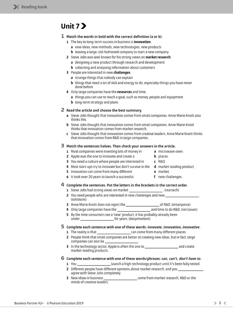 Bus Part A2P ReadingBank U7 | PDF | Innovation | Steve Jobs