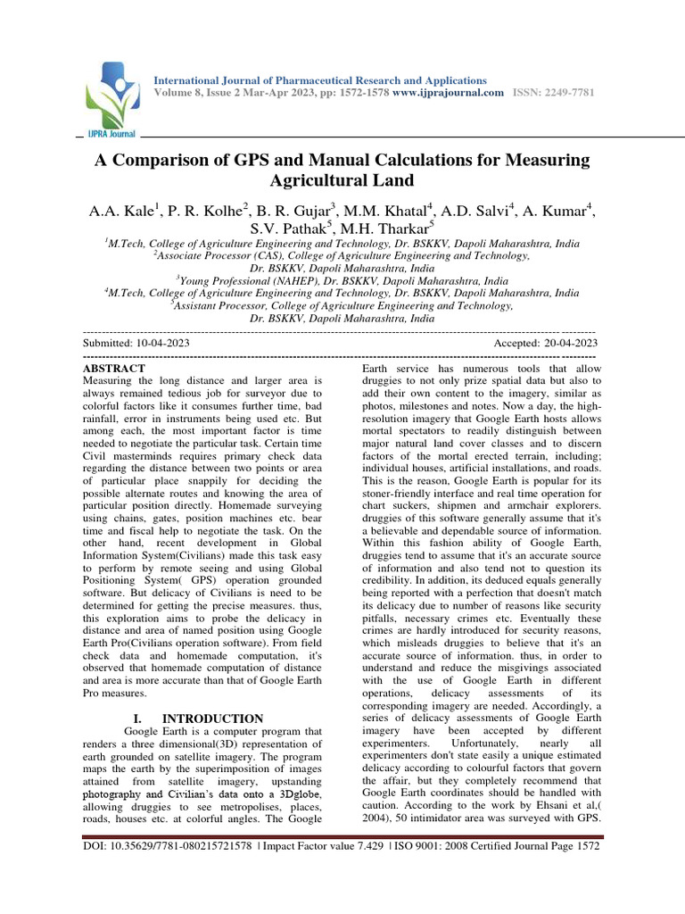 A Comparison of GPS and Manual Calculations For Measuring Agriculture ...
