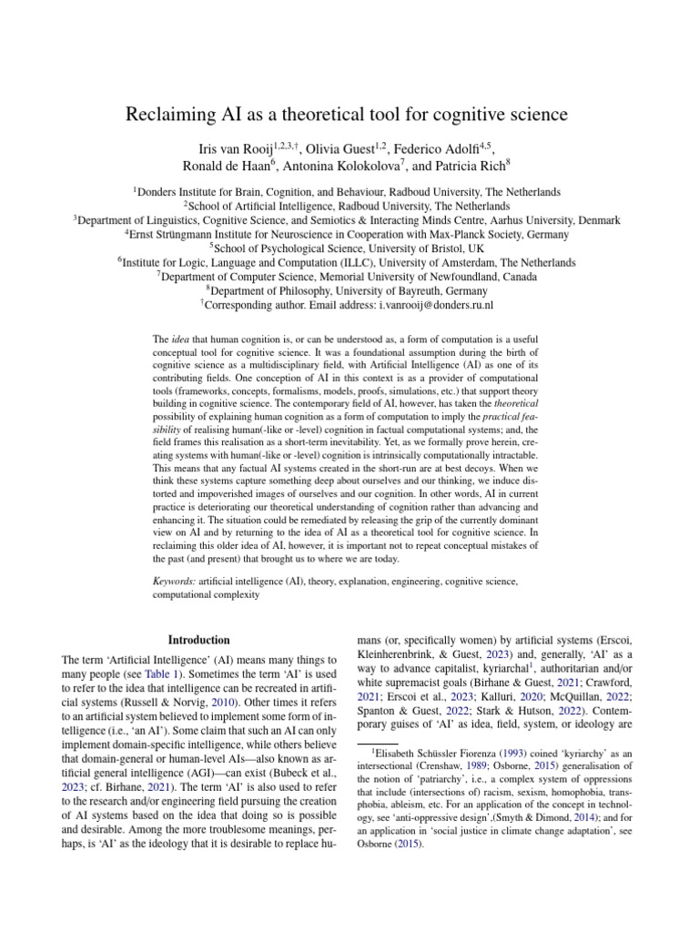2023_Van Rooij_Reclaiming AI as a theoretical tool for cognitive science | PDF | Artificial ...