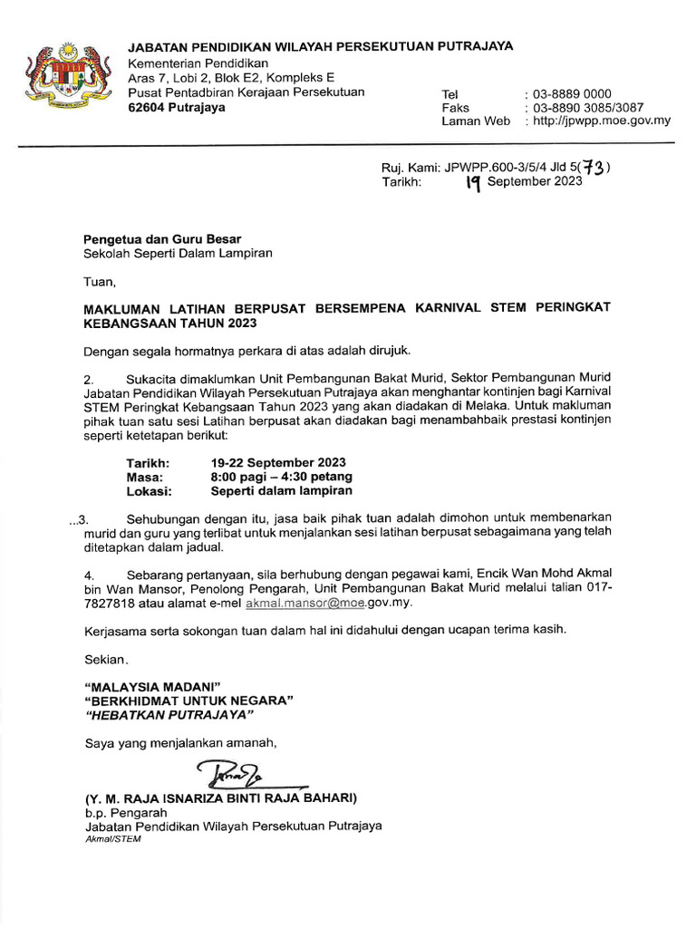 Makluman Latihan Berpusat Bersempena Karnival Stem Peringkat | PDF