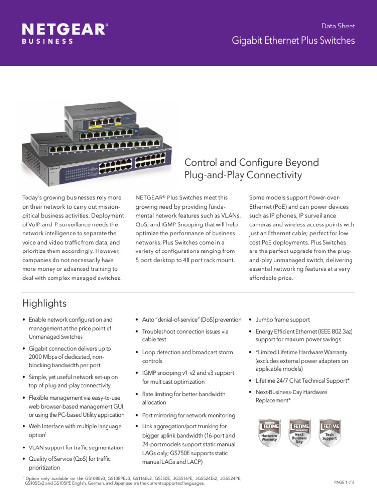 Gigabit Ethernet Smart Managed Plus Switches Ds | PDF | Network Switch ...