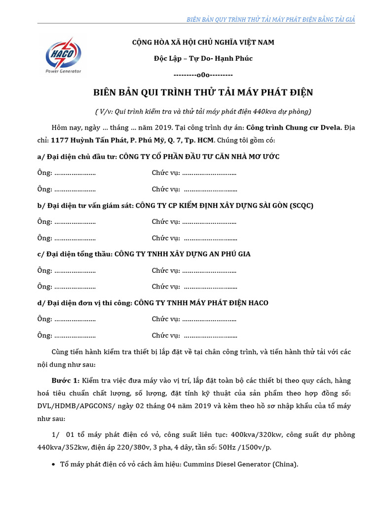 Bien Ban Qui Trinh Test Tai | PDF