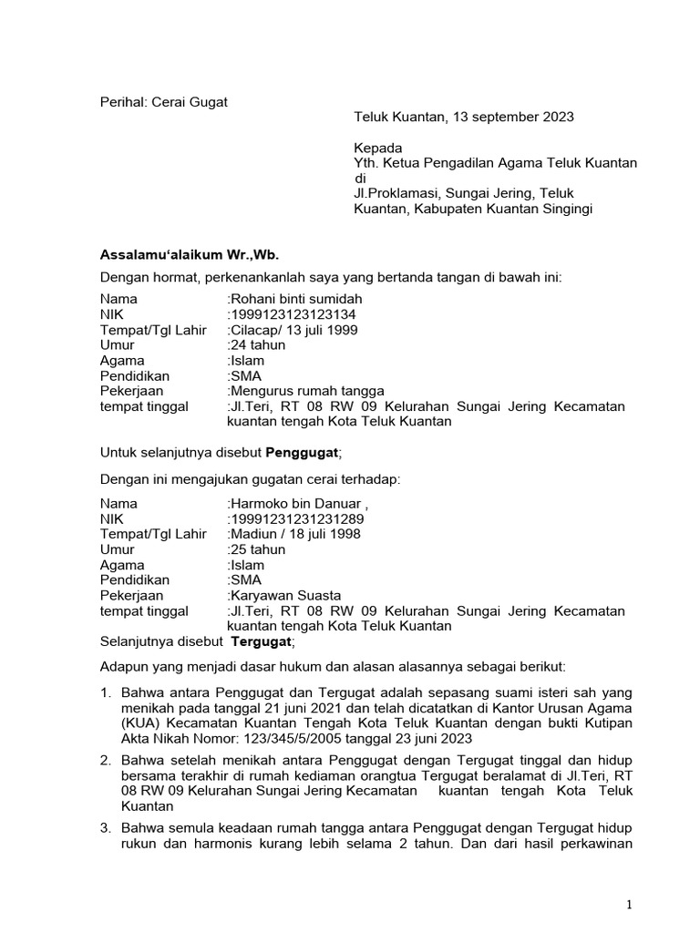Contoh Cerai Gugat e Court | PDF