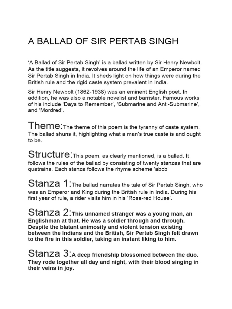 A Ballad of Sir Pertab Singh | Download Free PDF | Ballad | Coffin