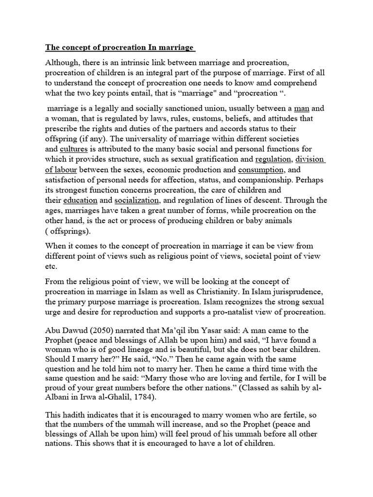 The Concept of Procreation in Marriage - Aysha Musa | PDF | Behavioural ...