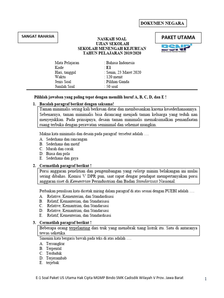 NASKAH SOAL US BINDO UTAMA Rev | PDF