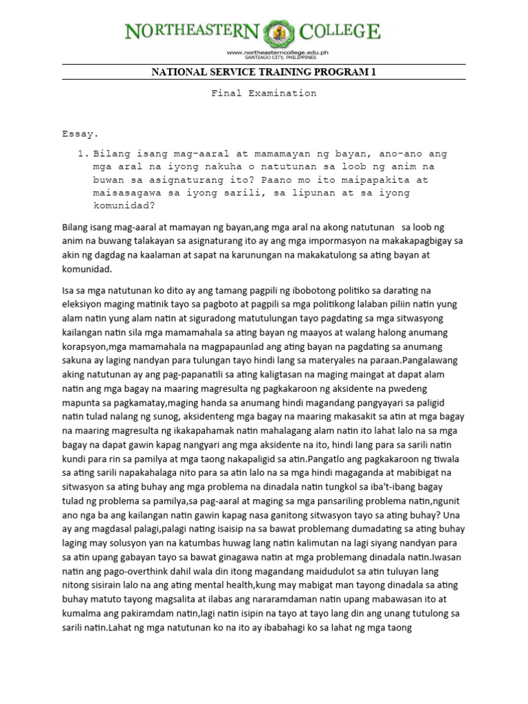 NSTP Final Examination | PDF