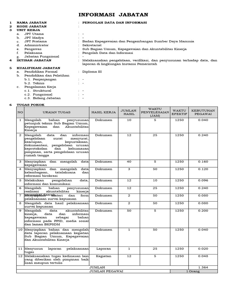 17 Anjab Pengolah Data Dan Informasi - Umpeka | PDF