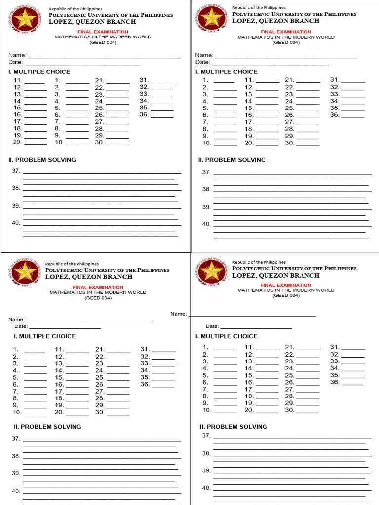 Answer Sheet Final Exam GEED 004 | PDF | Science | Schools